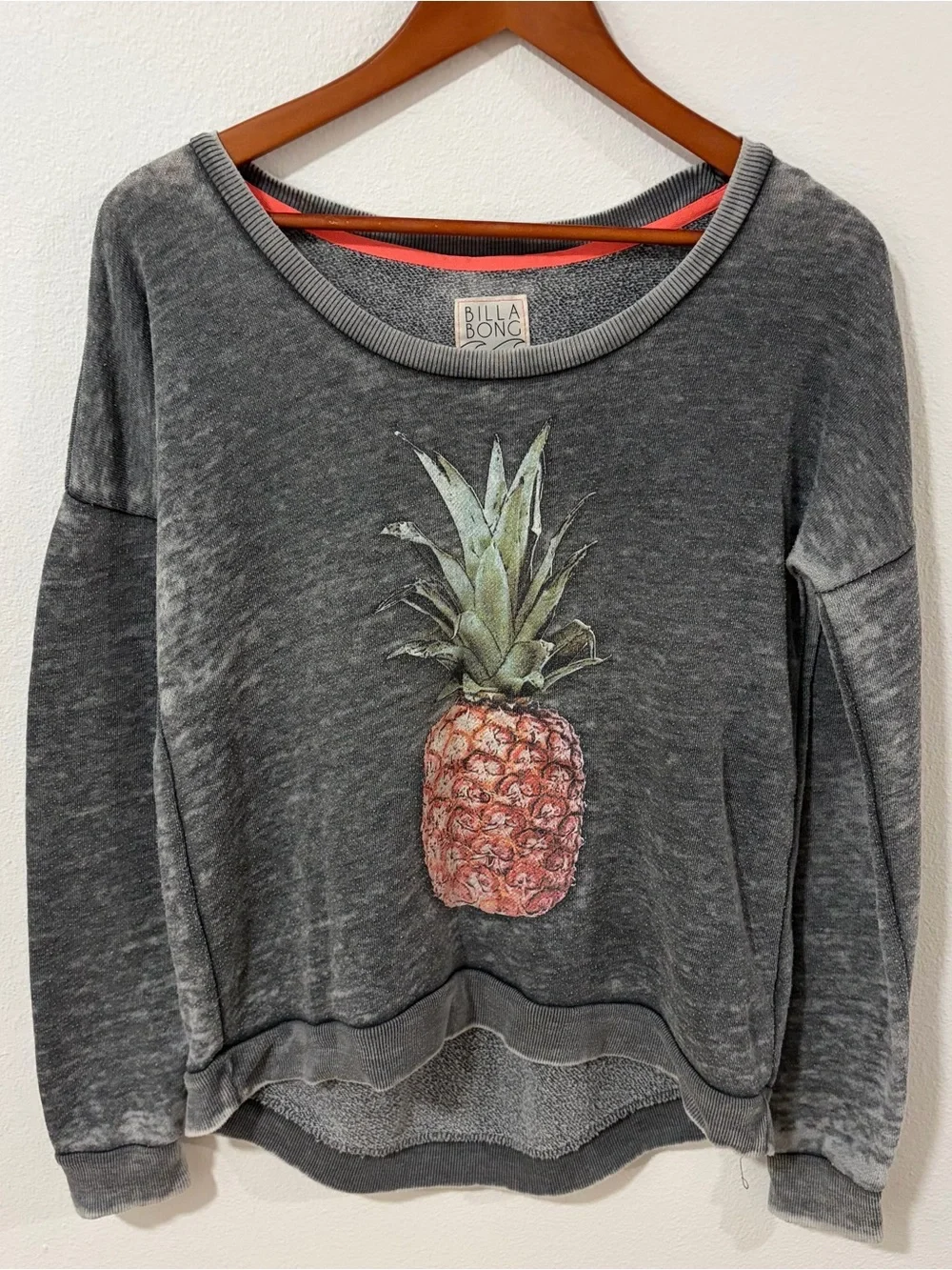 Billabong | Sweaters | Billabong Gray Terry Pullover With Pink Stitch ...
